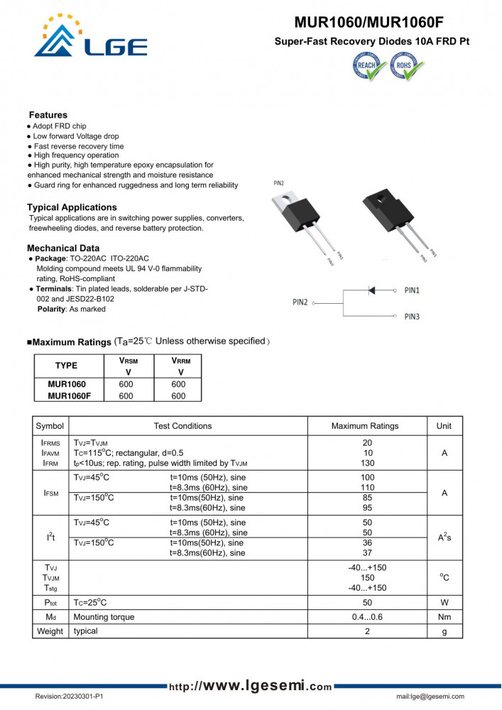 MUR1060F datasheet page 1