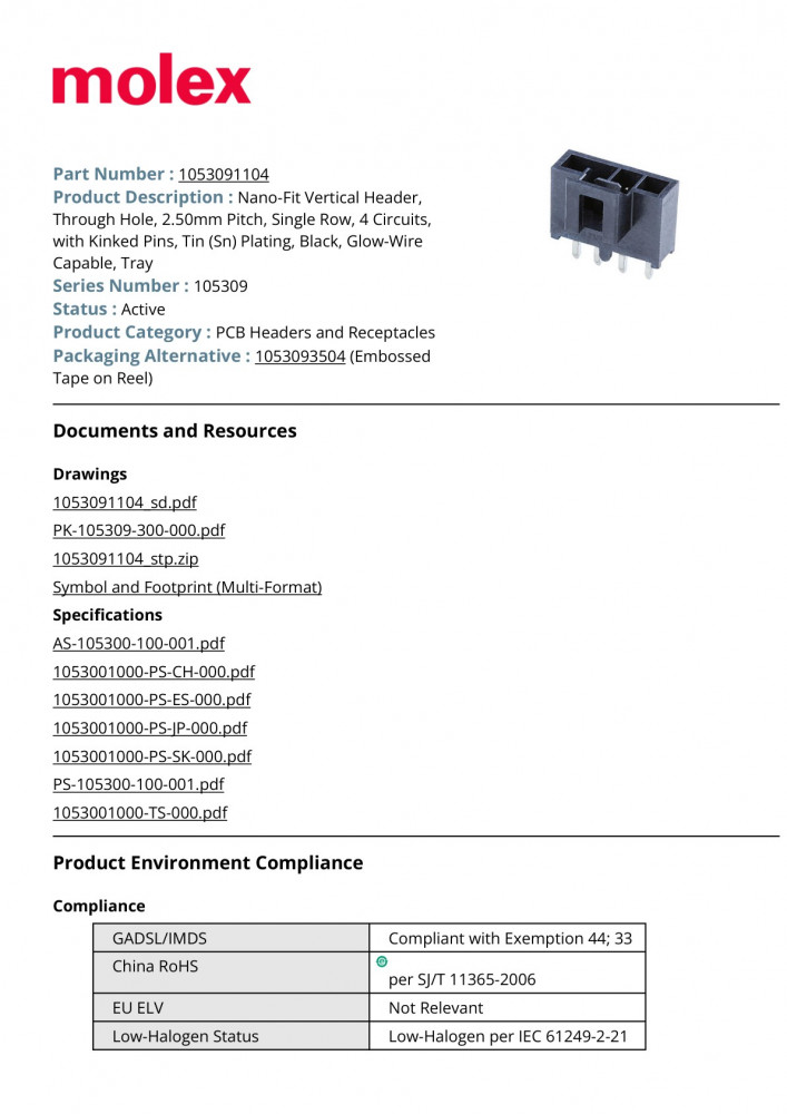 Molex Nano-Fit technical document, page 1