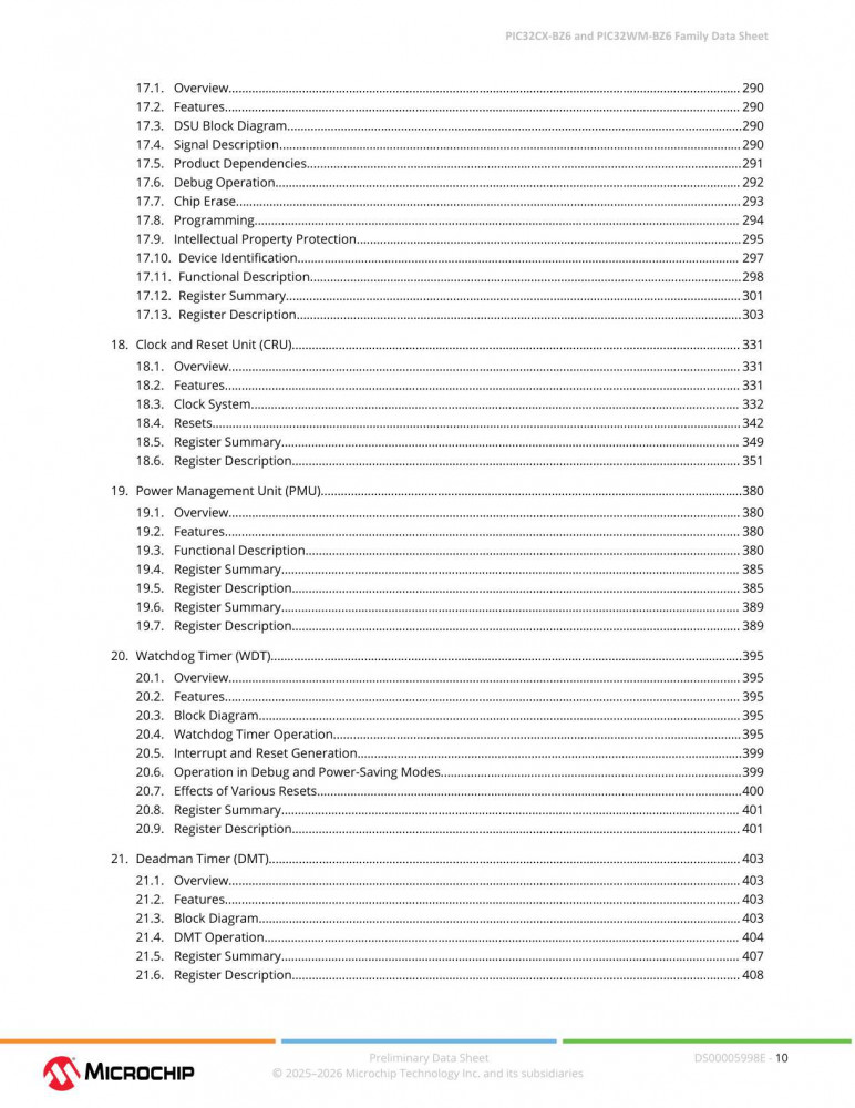 PIC32CX-BZ6 technical document preview, page 10