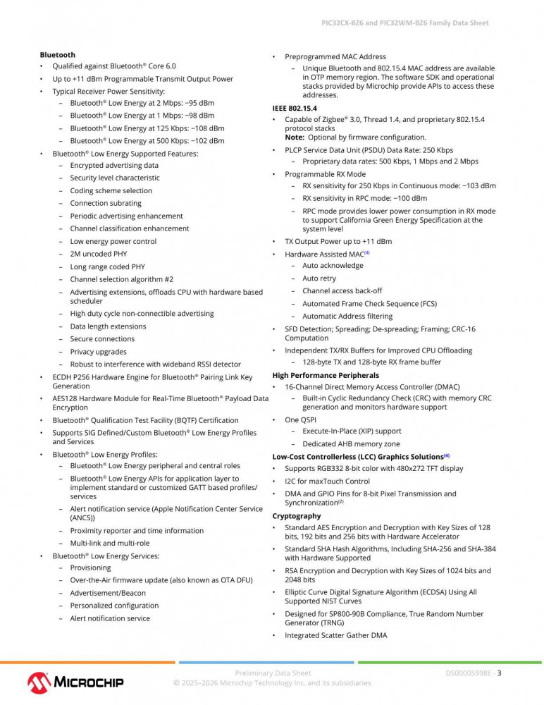 PIC32CX-BZ6 technical document preview, page 3