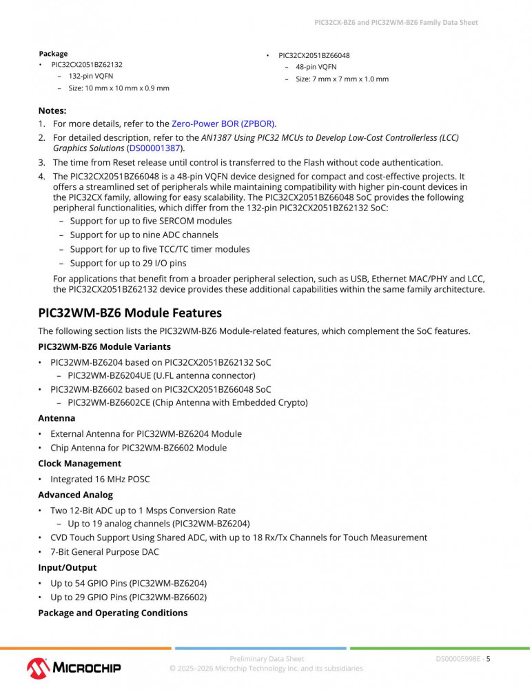 PIC32CX-BZ6 technical document preview, page 5