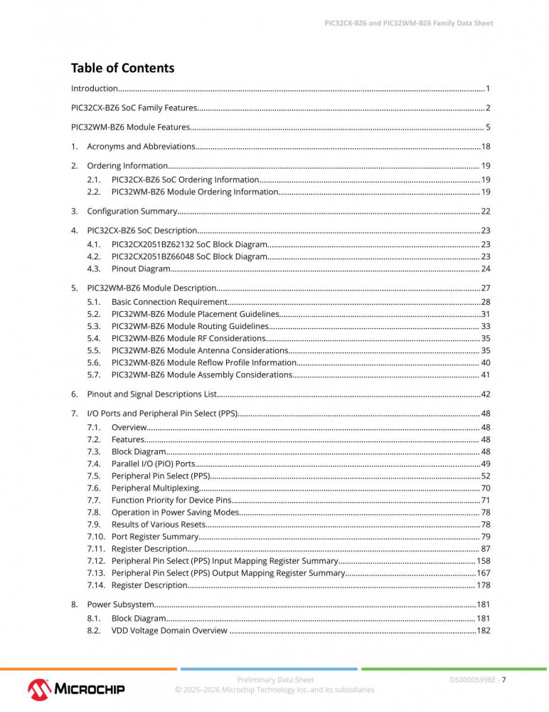 PIC32CX-BZ6 technical document preview, page 7