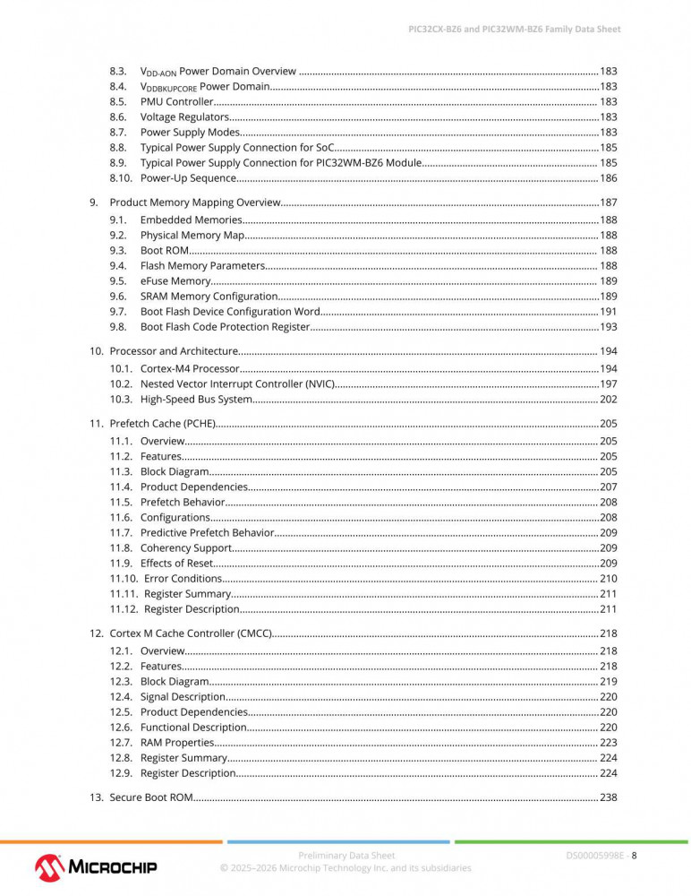 PIC32CX-BZ6 technical document preview, page 8