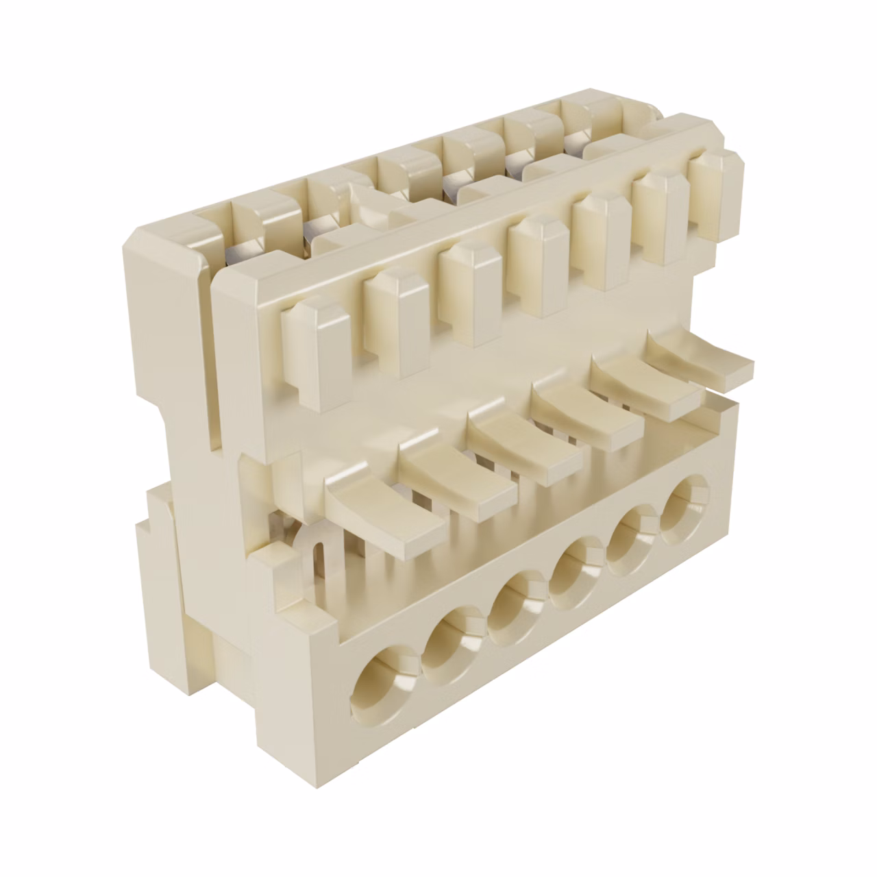 Appli-Mate RAST 2.5 Connector, 2.50mm Pitch, Female, 6 Circuits, Polarizing Rib Between 4/5, Closed Endwalls, Brown Color Stripe, Tin Plating