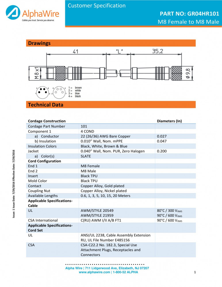 Alpha Wire GR04HR101 SL355 technical drawing page 1