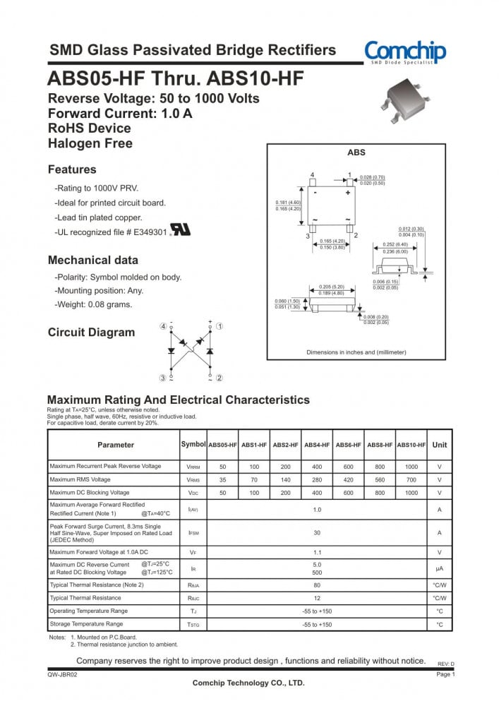 Comchip ABS10-HF datasheet page 1