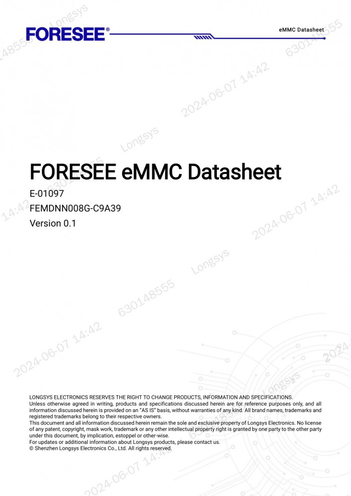 FORESEE eMMC datasheet page 1