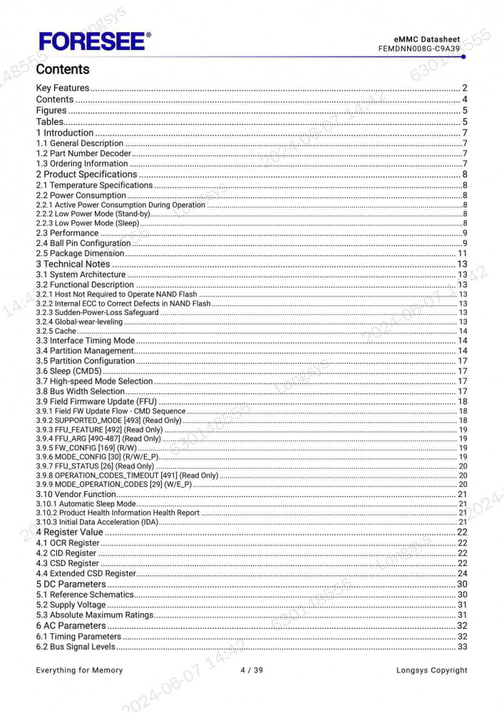 FORESEE eMMC datasheet page 3