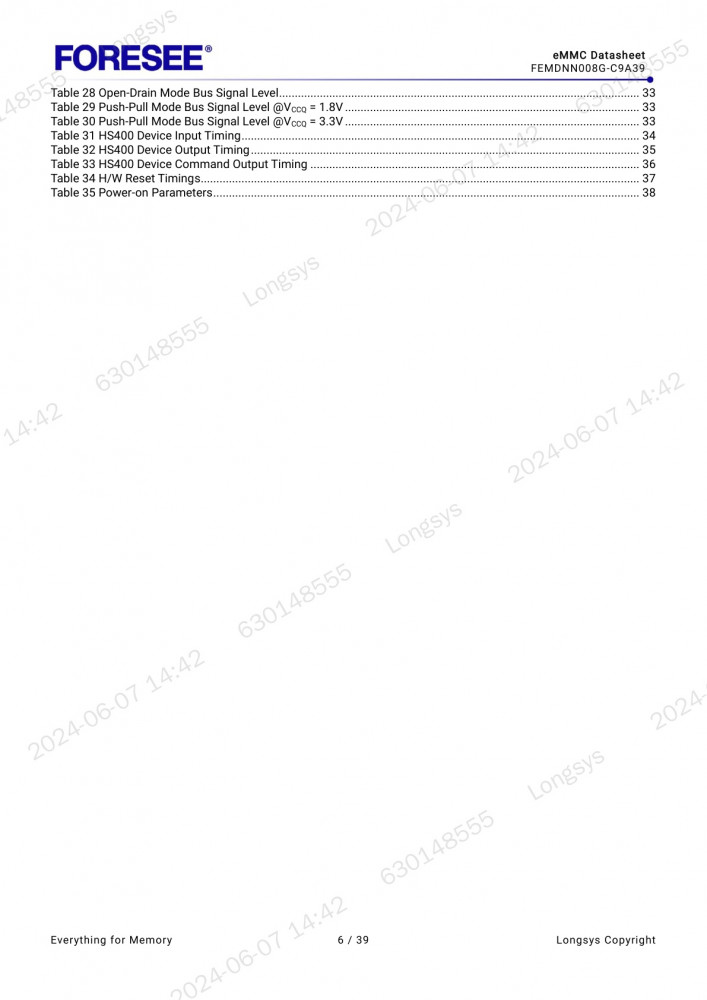 FORESEE eMMC datasheet page 5