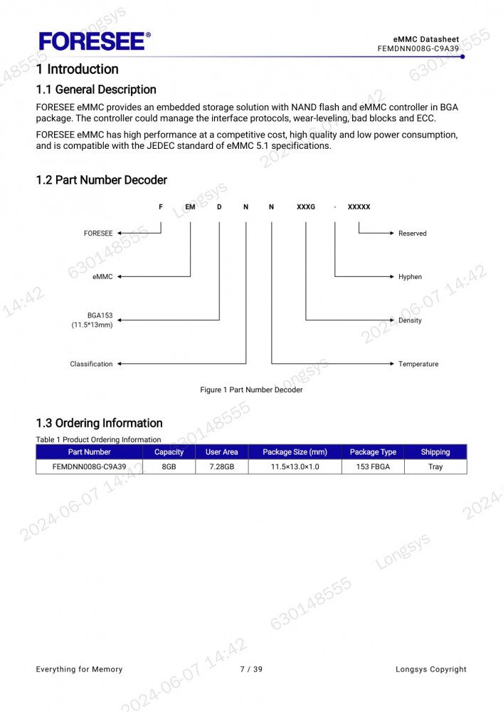 FORESEE eMMC datasheet page 6