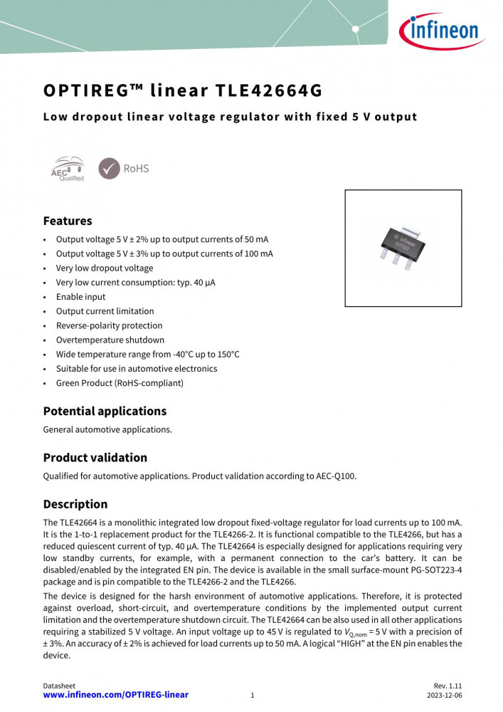 TLE42664G datasheet page 1