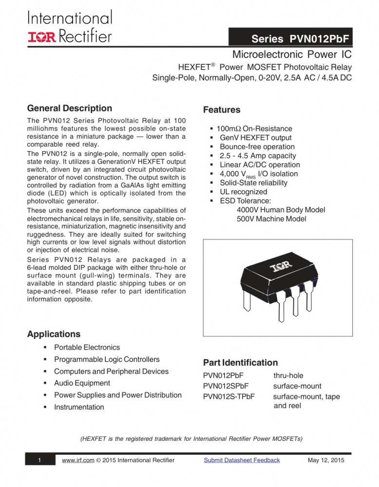 PVN012S-TPBF datasheet page 1