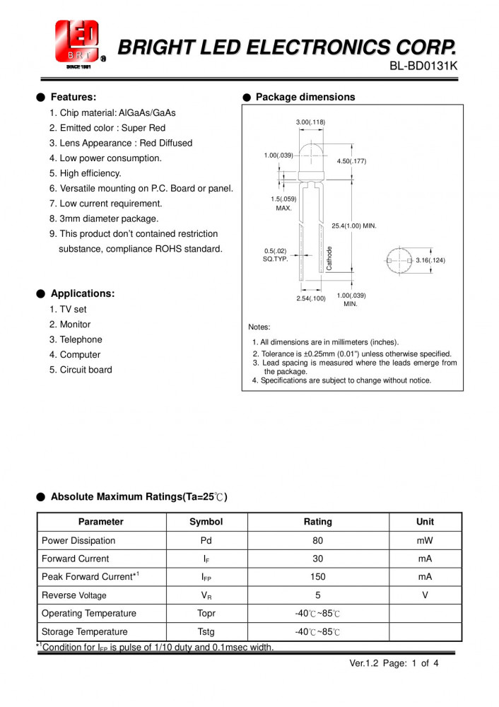 BL-BD0131K datasheet page 1