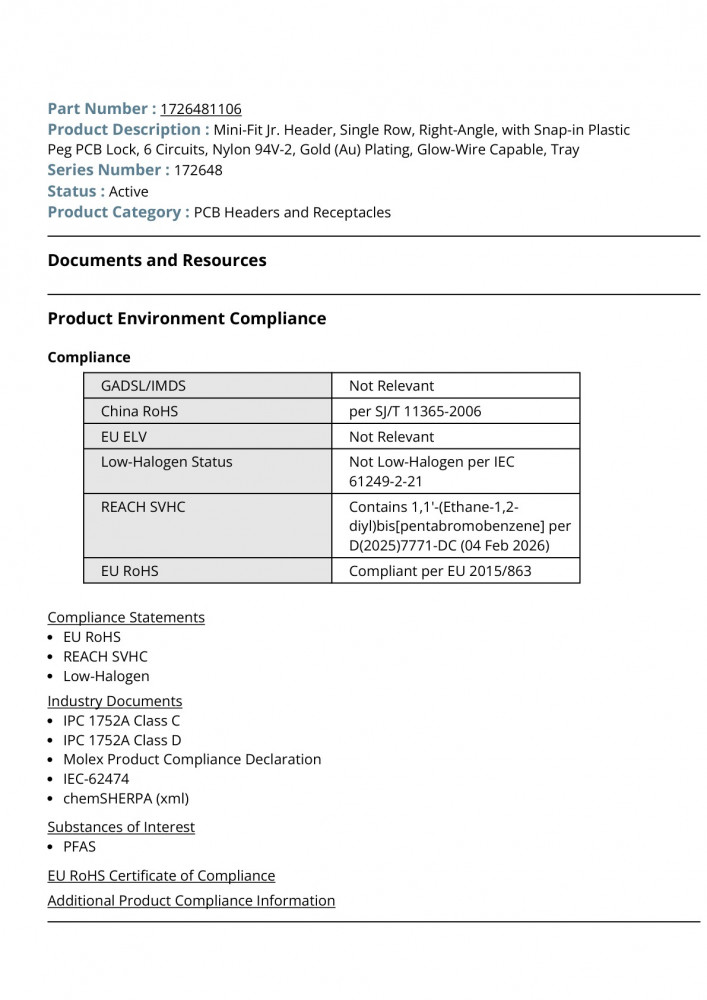 Mini-Fit Plus HCS specification page 1