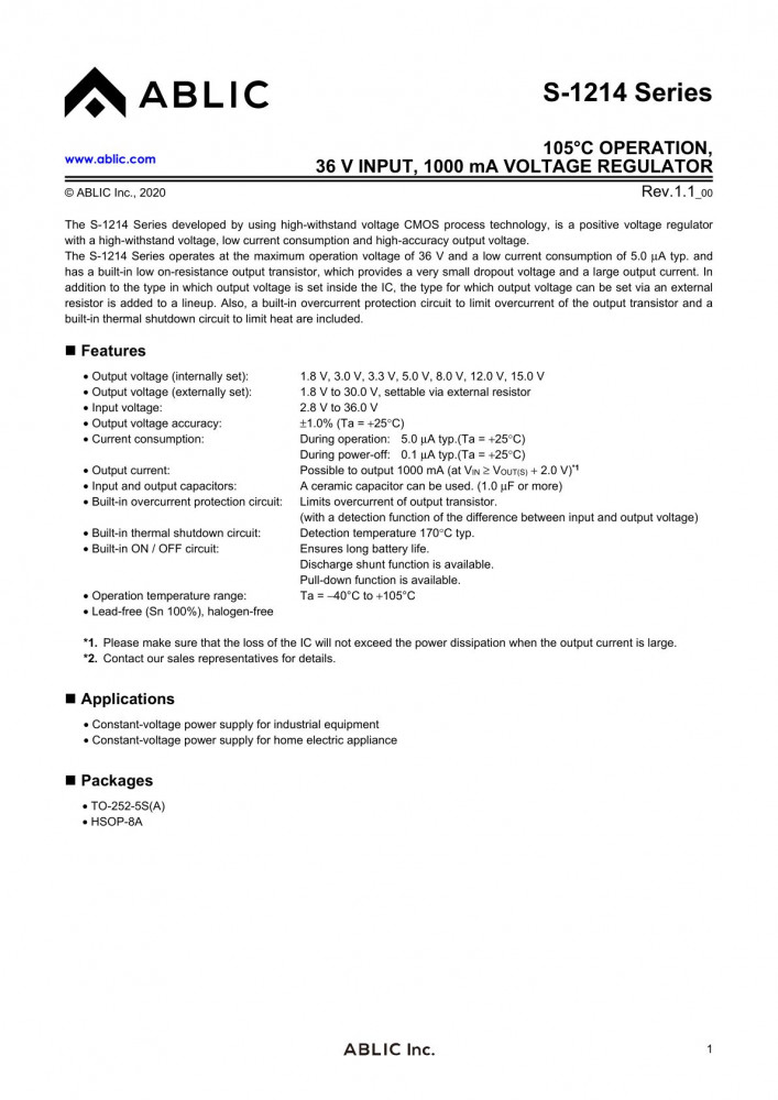 ABLIC S-1214 datasheet page 1