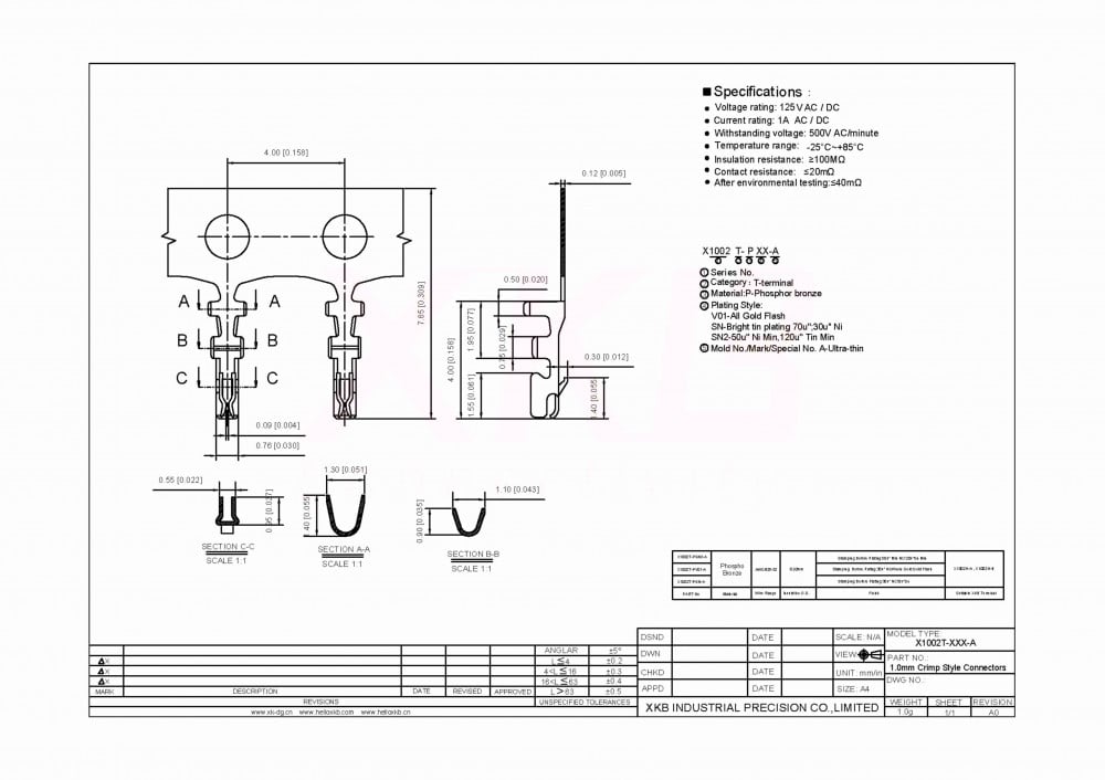 X1002T-PSN-A technical drawing