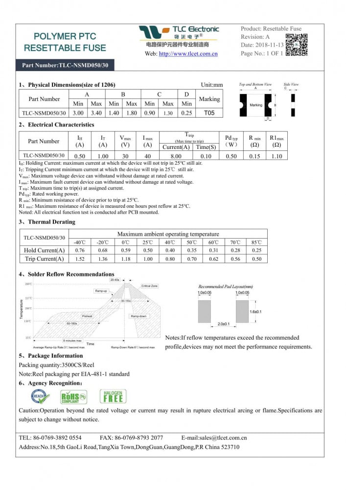 TLC-NSMD050/30 technical specification document