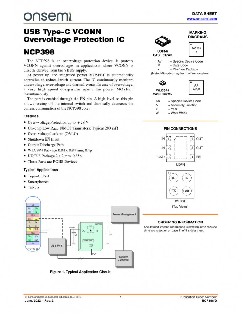 NCP398 datasheet page 1