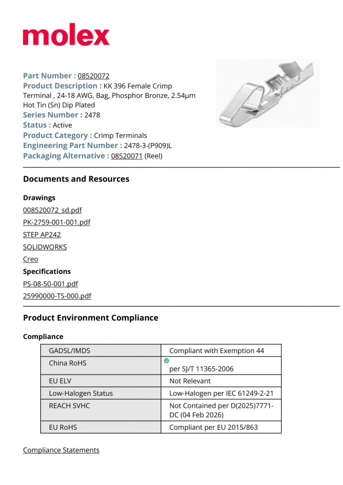 MOLEX KK 396 technical document preview, page 1