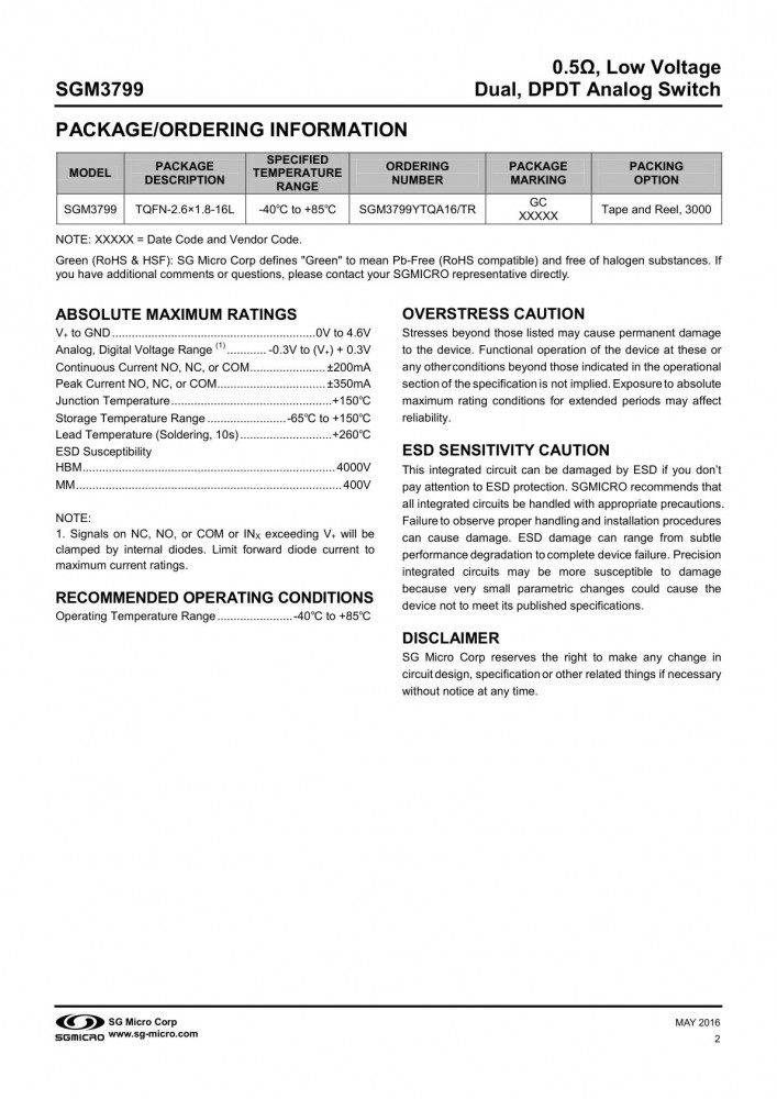 SGM3799 datasheet page 2