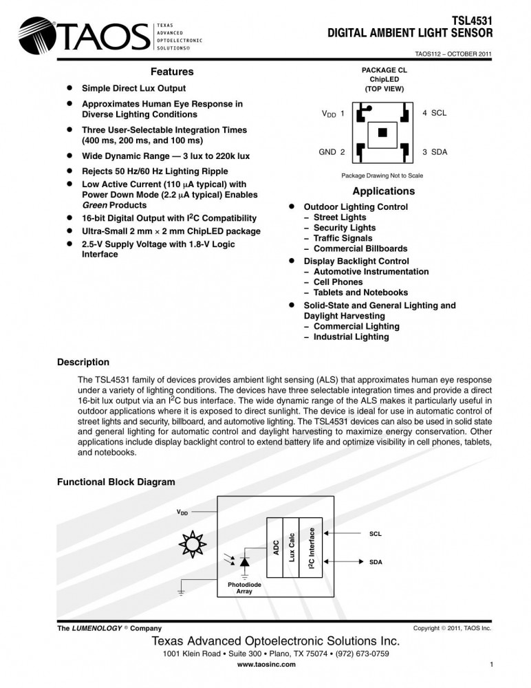 TSL4531 technical document page 1