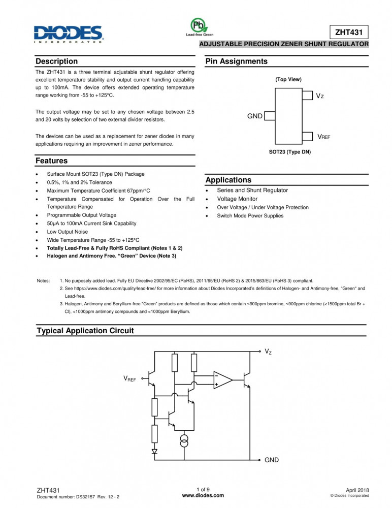 ZHT431F01TA datasheet page 1