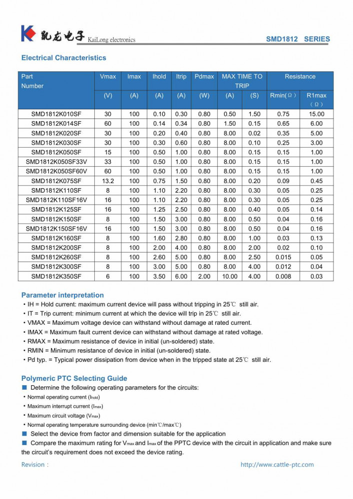 KAILONG PPTC datasheet page 3