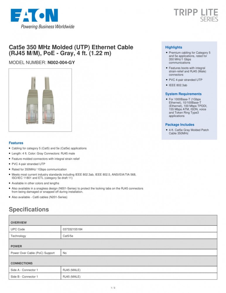 N002-004-GY technical document page 1