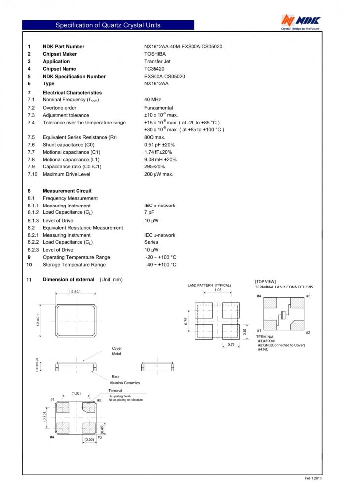 NX1612AA-40MHZ-EXS00A-CS05020 technical document page 1