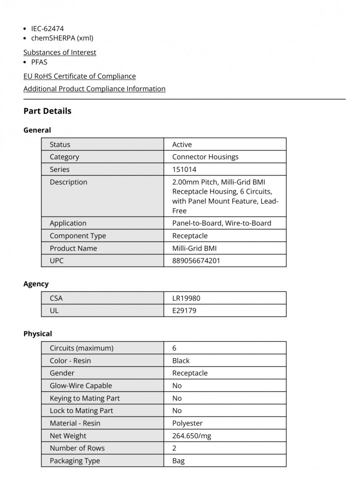 Molex 151014 product specification page image 2