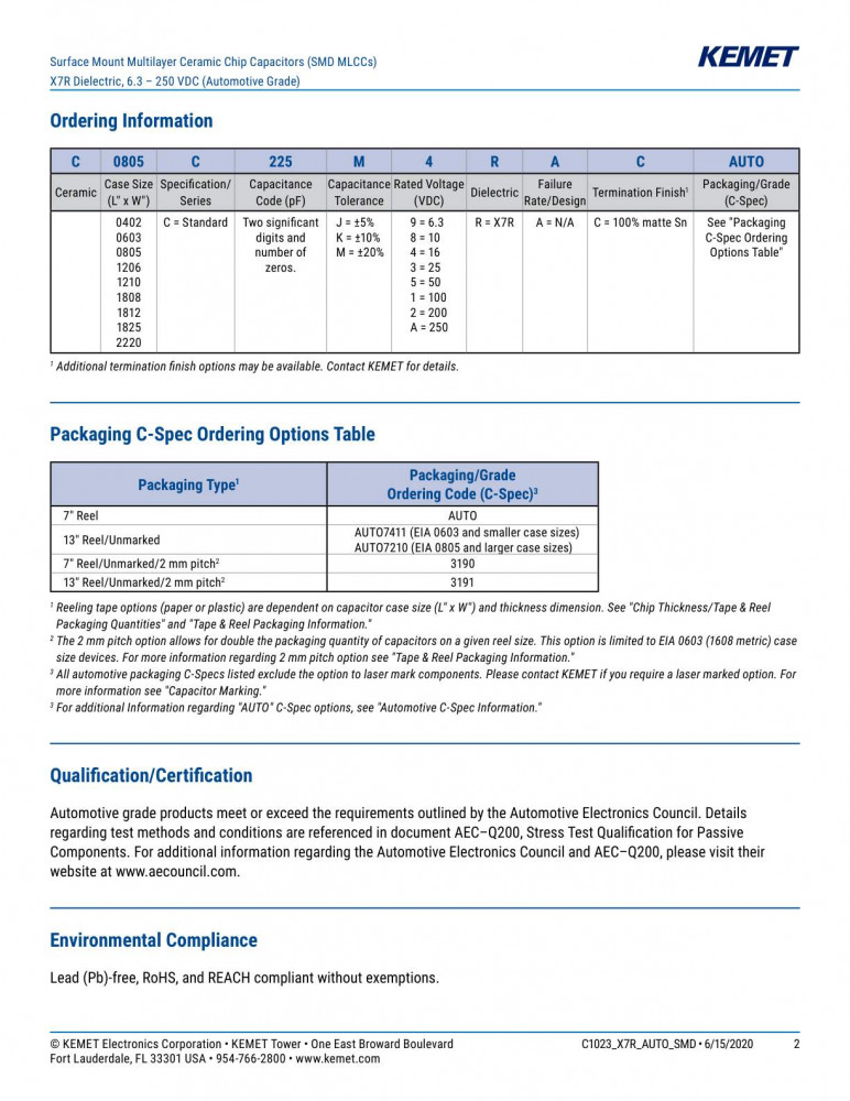 KEMET automotive X7R MLCC datasheet page 2