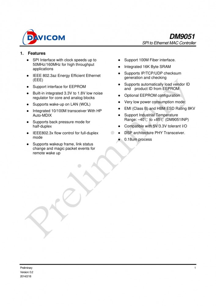 DM9051NP datasheet page 1