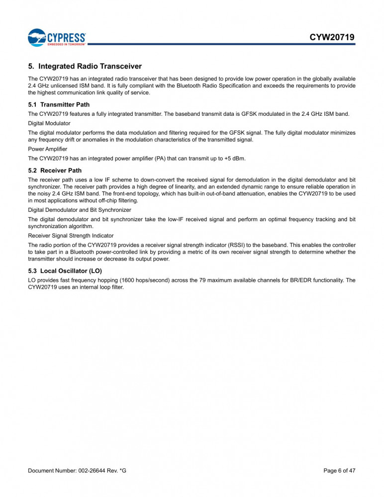 CYW20719 datasheet page 7