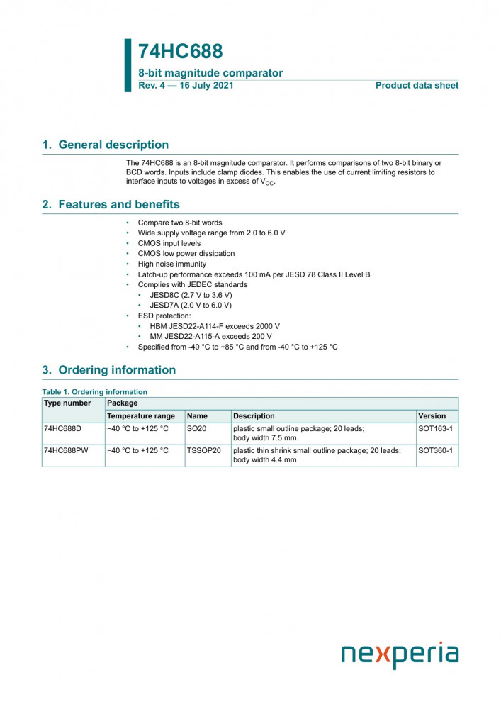 74HC688D,653 datasheet page 1