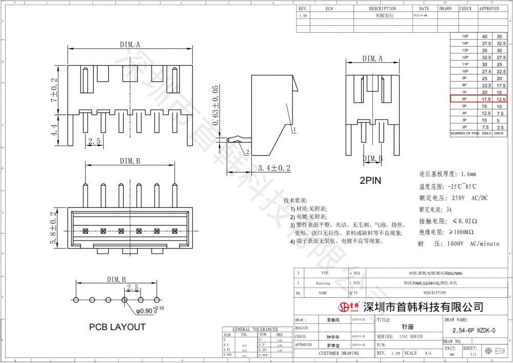 2.54-6P WZDK-D specification page 1