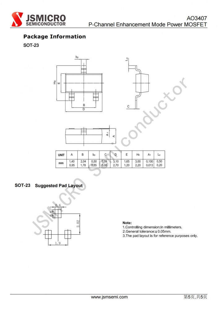 AO3407-JSM datasheet page 5
