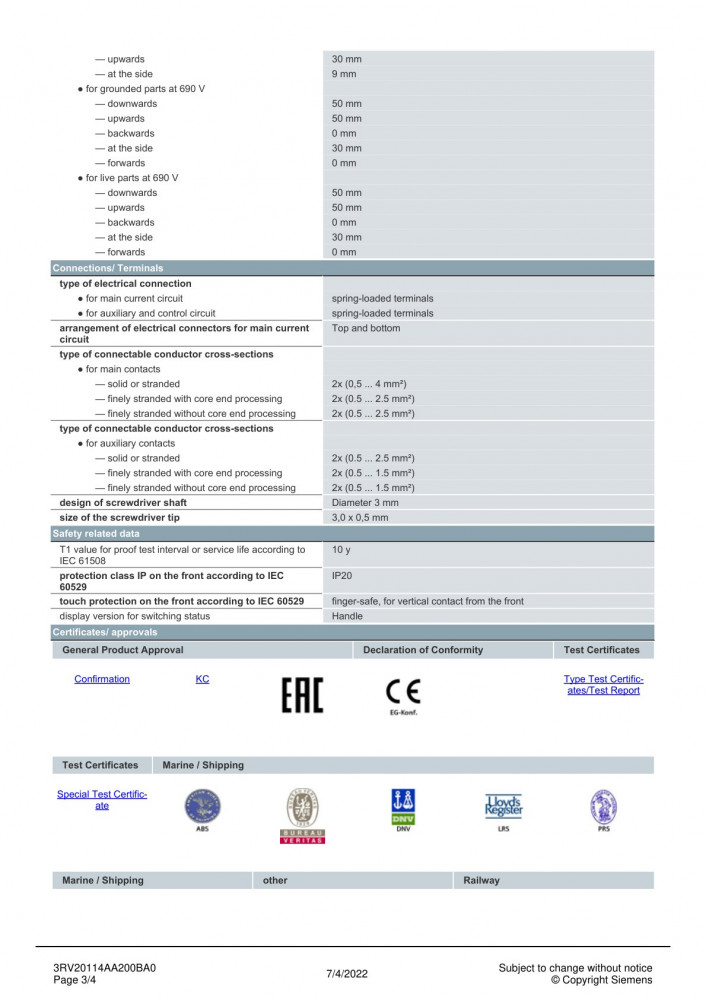 SIEMENS 3RV20114AA200BA0 datasheet page 3