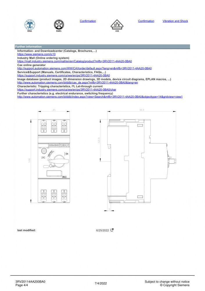 SIEMENS 3RV20114AA200BA0 datasheet page 4