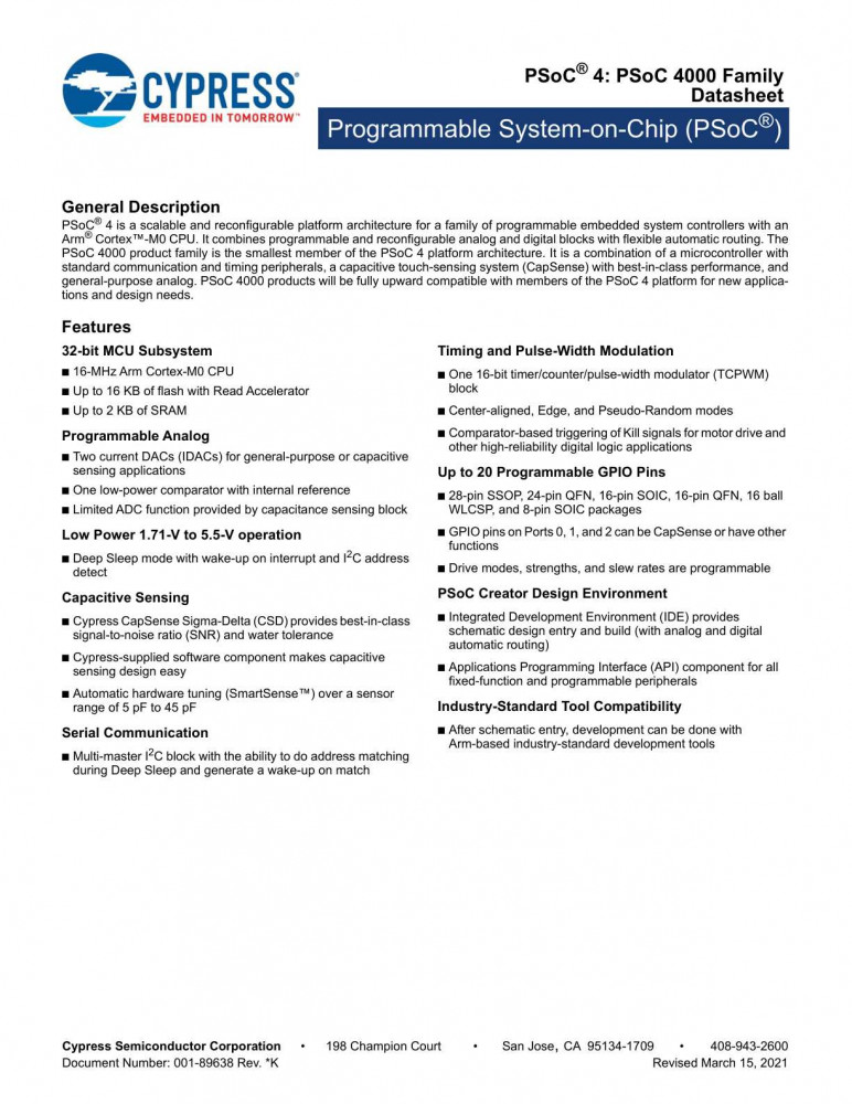 CY8C4014SXI-421T datasheet page 2