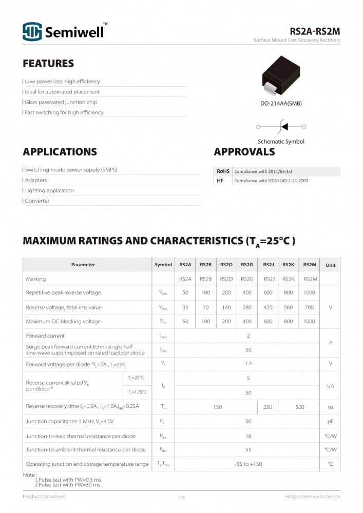 RS2K datasheet page 1