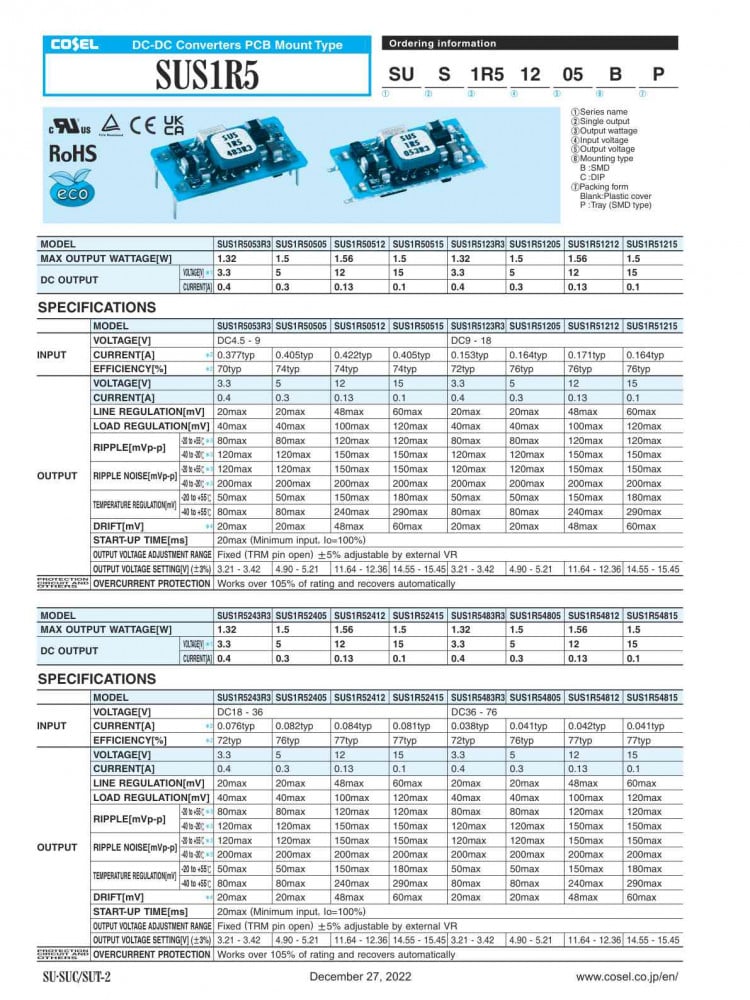 Cosel SUS series datasheet page 2