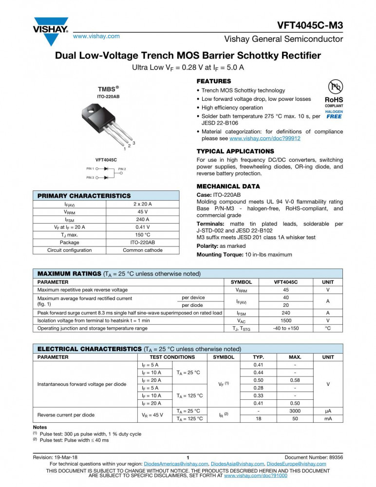 VFT4045C datasheet page 1