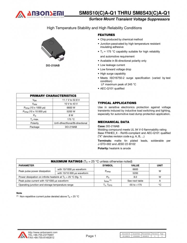 AnBon SM8S36A-Q1 datasheet page 1