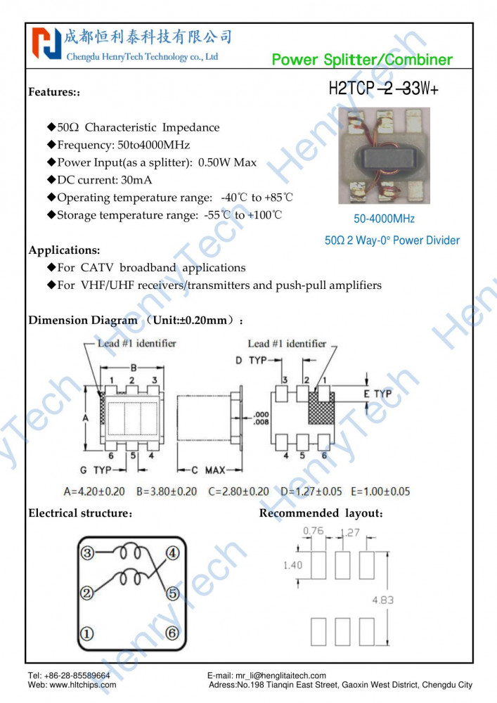 H2TCP-2-33W+ product and application information