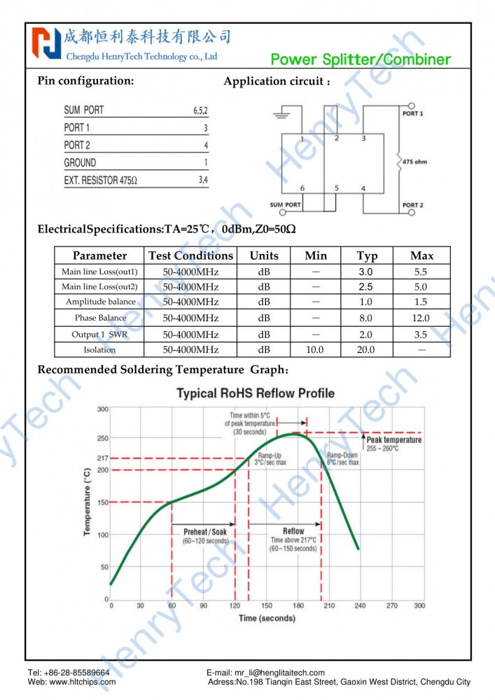 H2TCP-2-33W+ mechanical and electrical drawings
