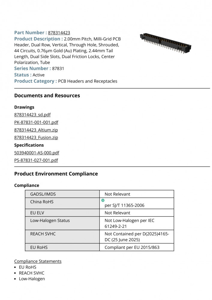 MOLEX 878314423 technical document preview, page 1