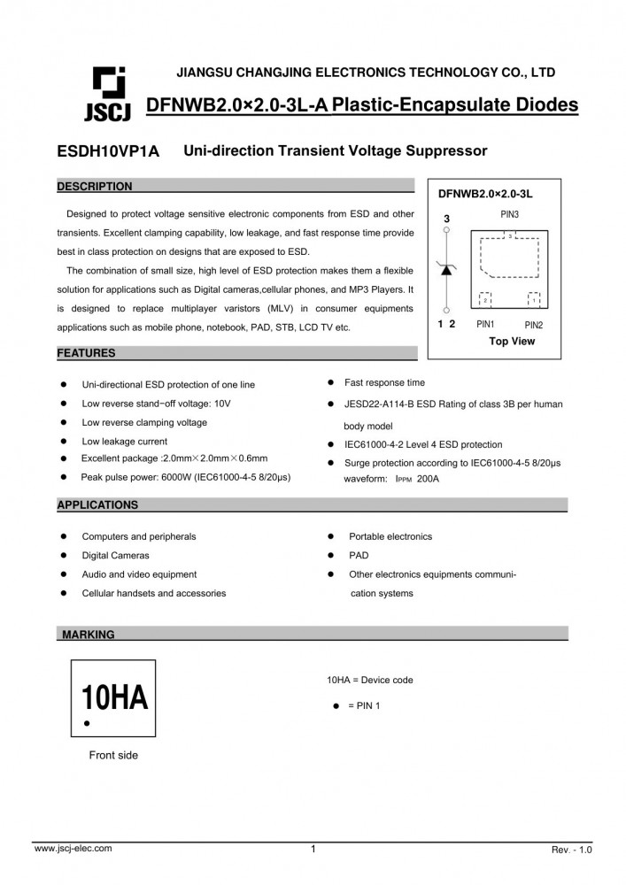 ESDH10VP1A datasheet page 1
