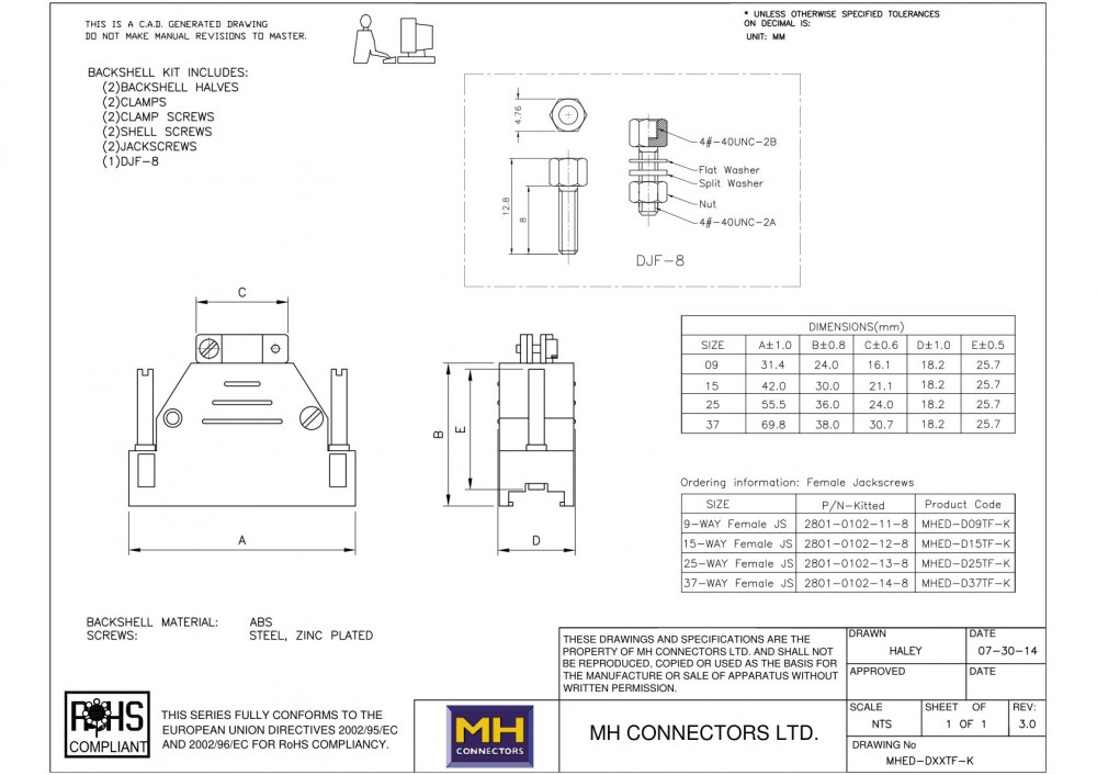 MHED-D25TF-K technical drawing and kit information
