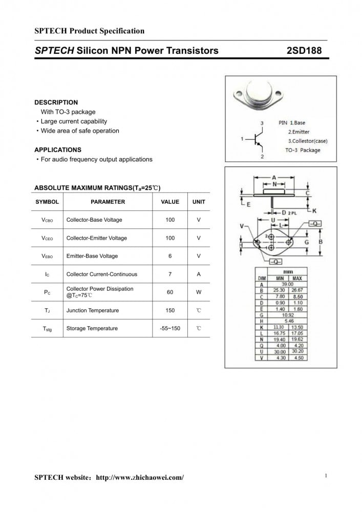 SPTECH 2SD188 datasheet page 1