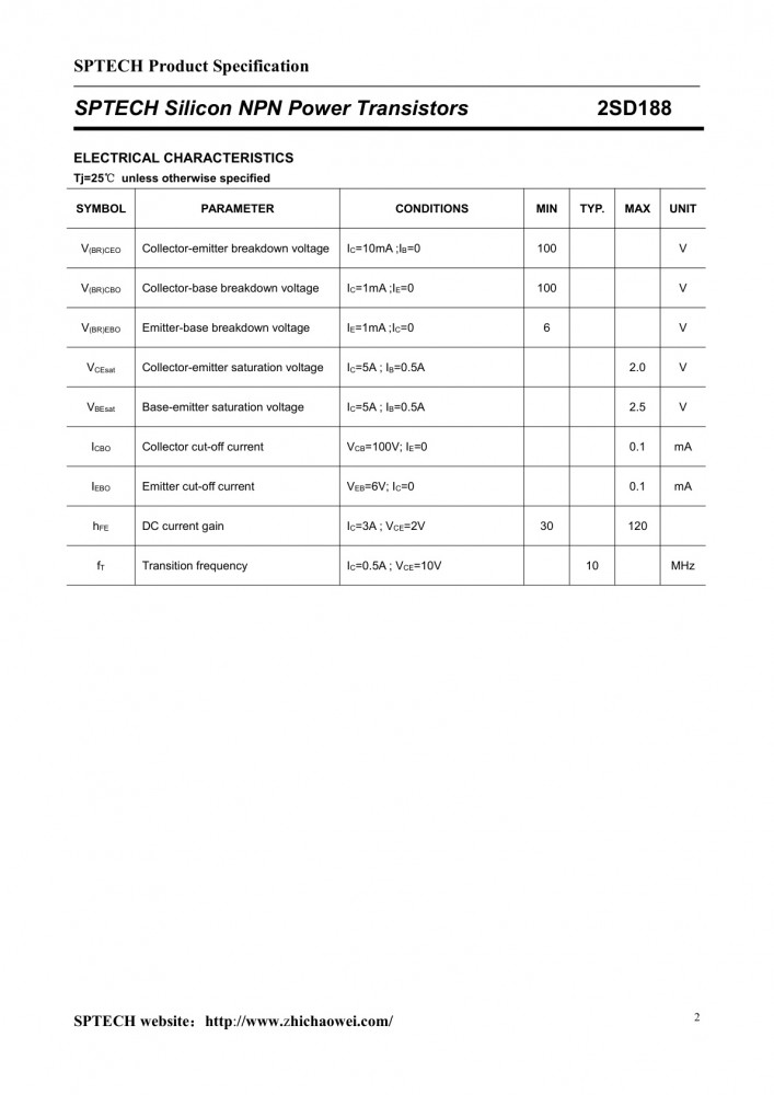 SPTECH 2SD188 datasheet page 2